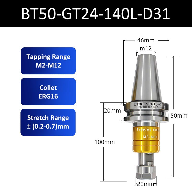 BT30-VER16-100L CNC Tapping Tool Holder Telescopic Overload Protection ...