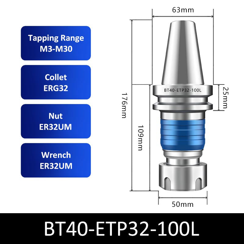 BT40-ETP32-100L Telescopic Collet Chuck Floating Tapping Tool Holder ...