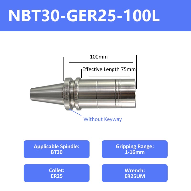 NBT30-GER25-100 High-Speed Keyless Precision CNC Collet Chuck – Da ...