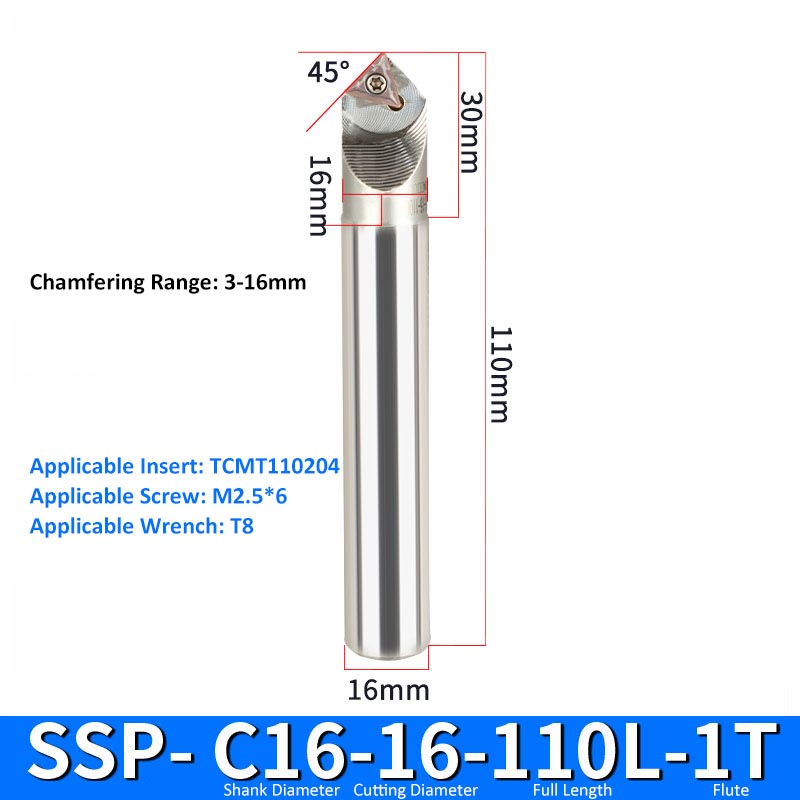 SSP C16-16-110-1T CNC Chamfering Milling Cutter Toolholder 30/60/45/12 ...